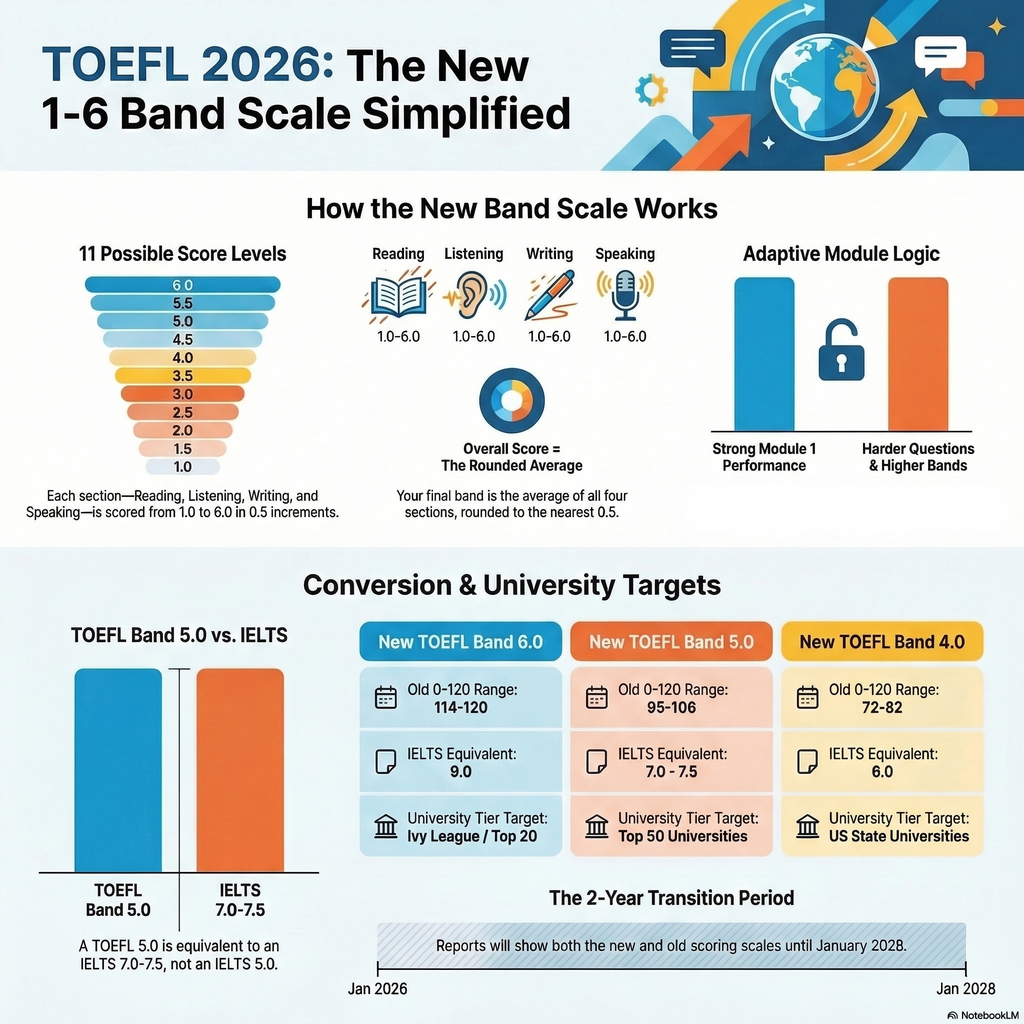 TOEFL New Scoring 1-6 Band Scale 2026 | EEC